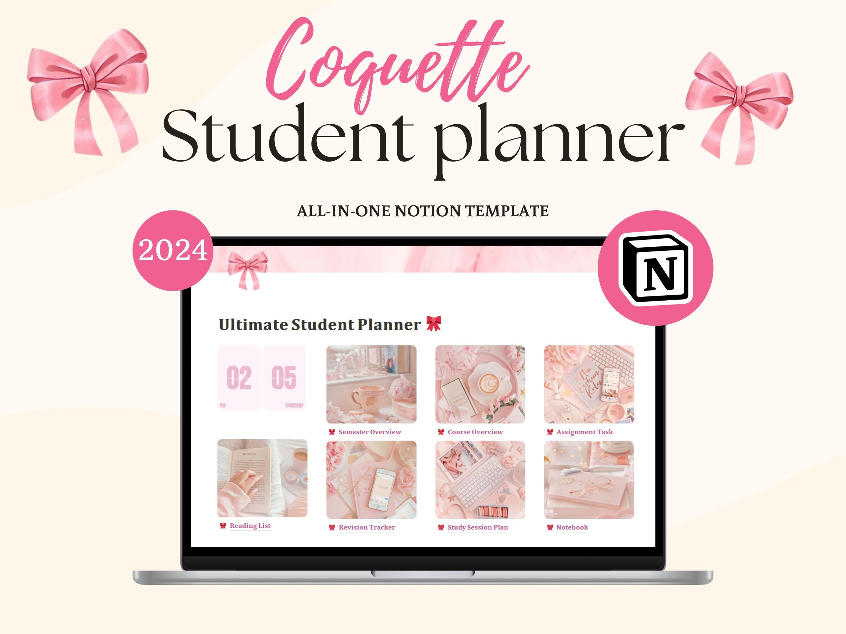 Coquette Student Planner, Template Notion, All-in-one, ADHD, Aesthetic ...