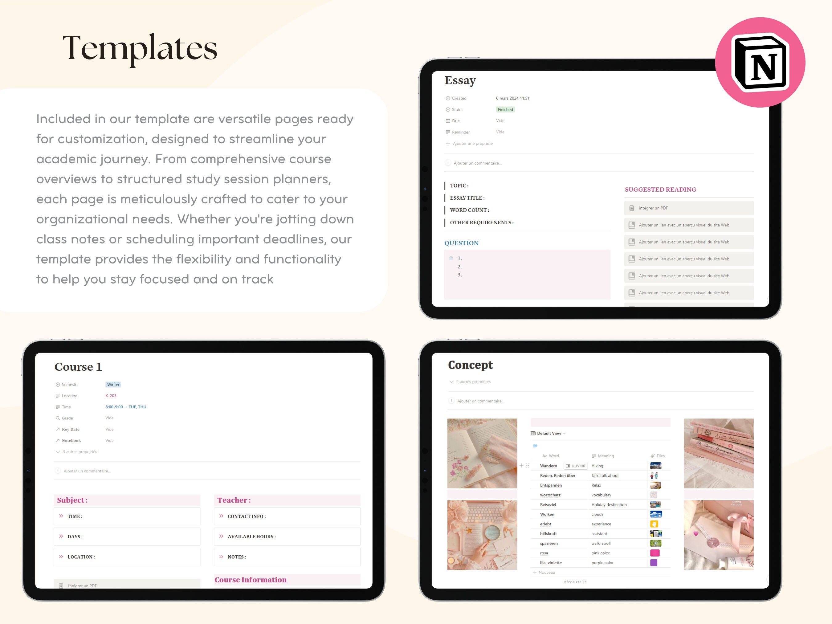 Coquette Student Planner, Template Notion, All-in-one, ADHD, Aesthetic ...