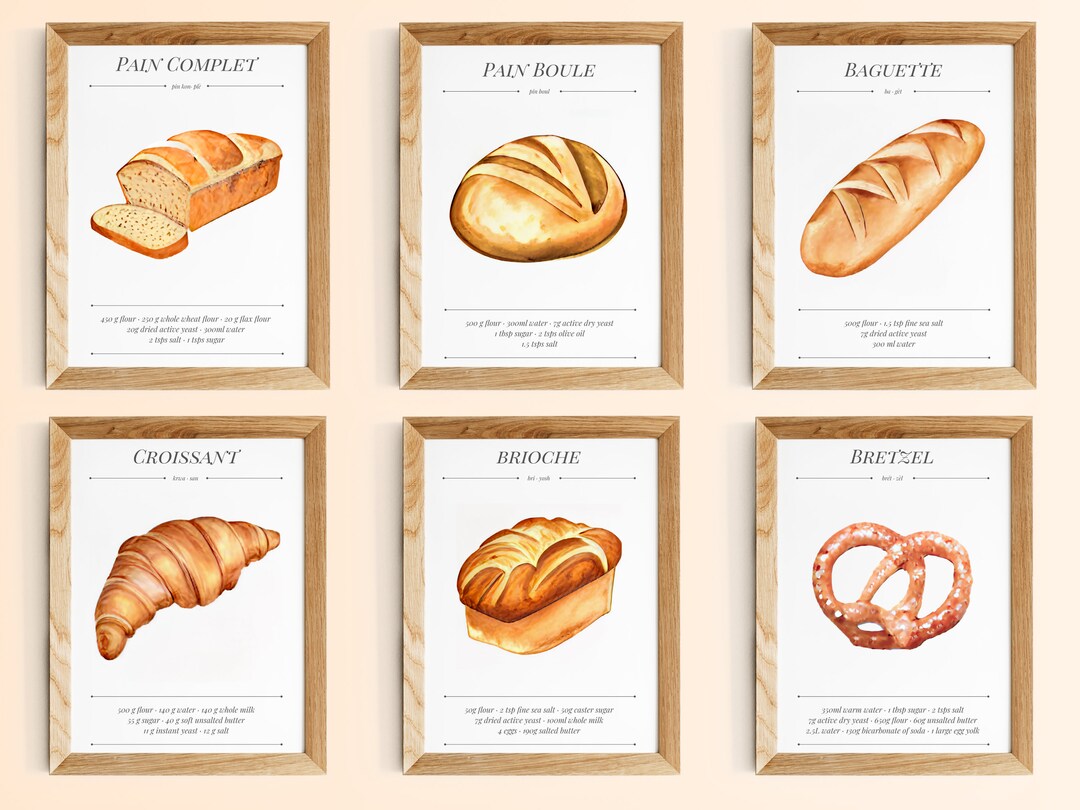 Kitchen Decor Printable Poster Bread French Bakery Wall Art Gallery Set ...