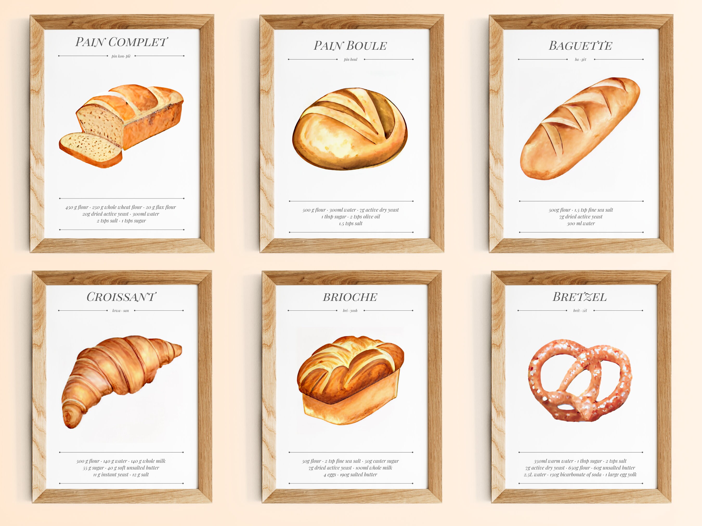 Kitchen Decor Printable Poster Bread French Bakery Wall Art Gallery Set ...