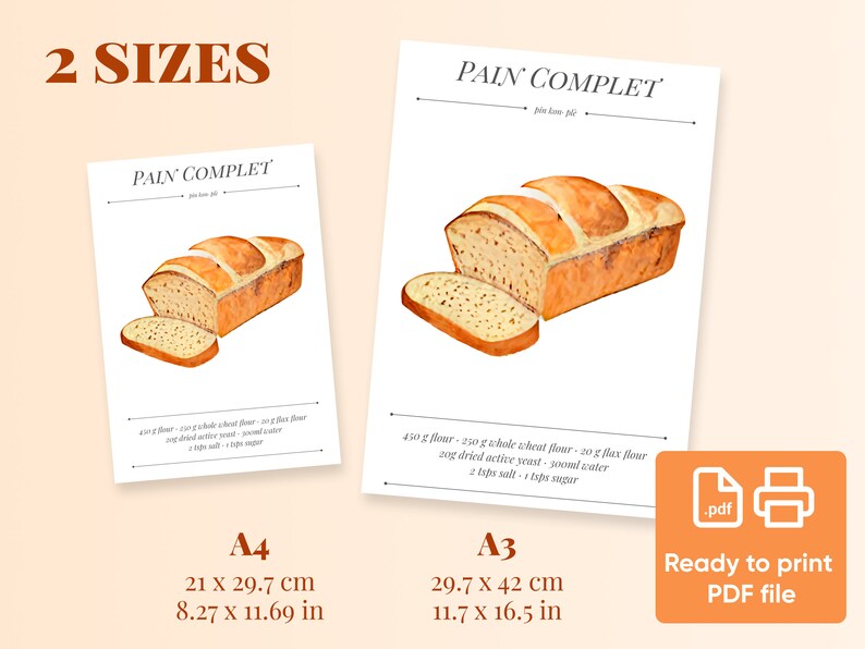 Kitchen Decor Printable Poster Bread French Bakery Wall Art Gallery Set ...