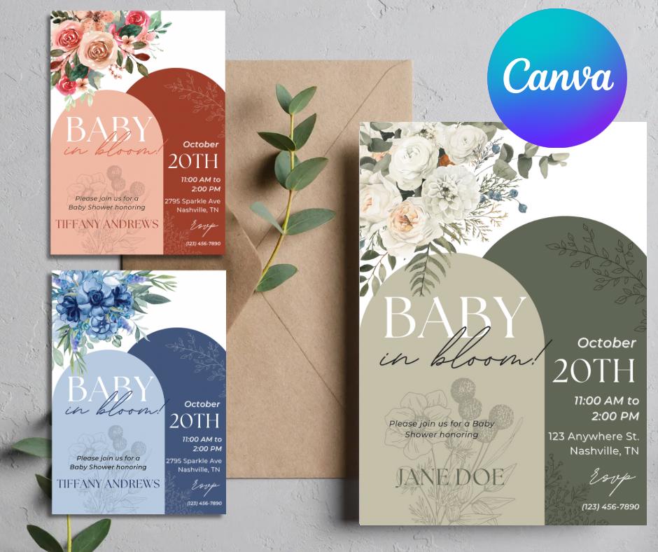 Baby in Bloom Invitation - Digital Download - Baby Shower - Invite ...