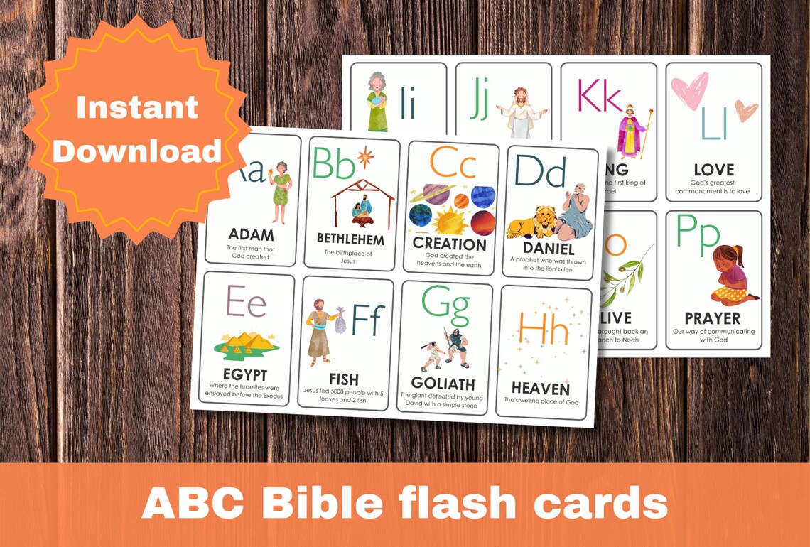 ABC Bible Flash Cards for Kids, Preschool Bible Activity, Learn ...