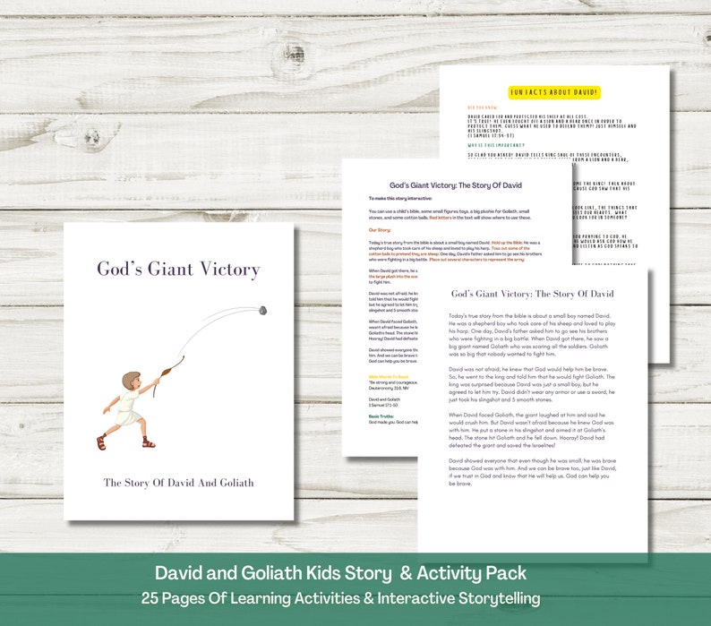 David and Goliath Activity Pack: Bible Story Learning Games (digital ...
