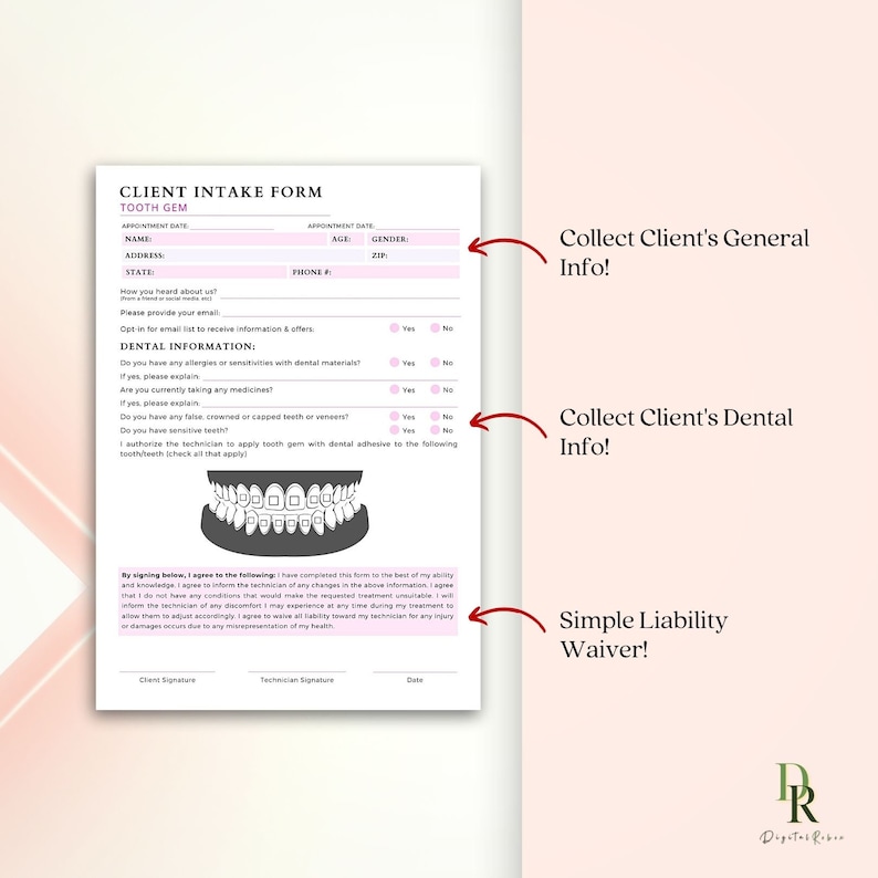 Tooth Gem Intake Form, Tooth Gem Consent Form, Tooth Jewel Forms ...