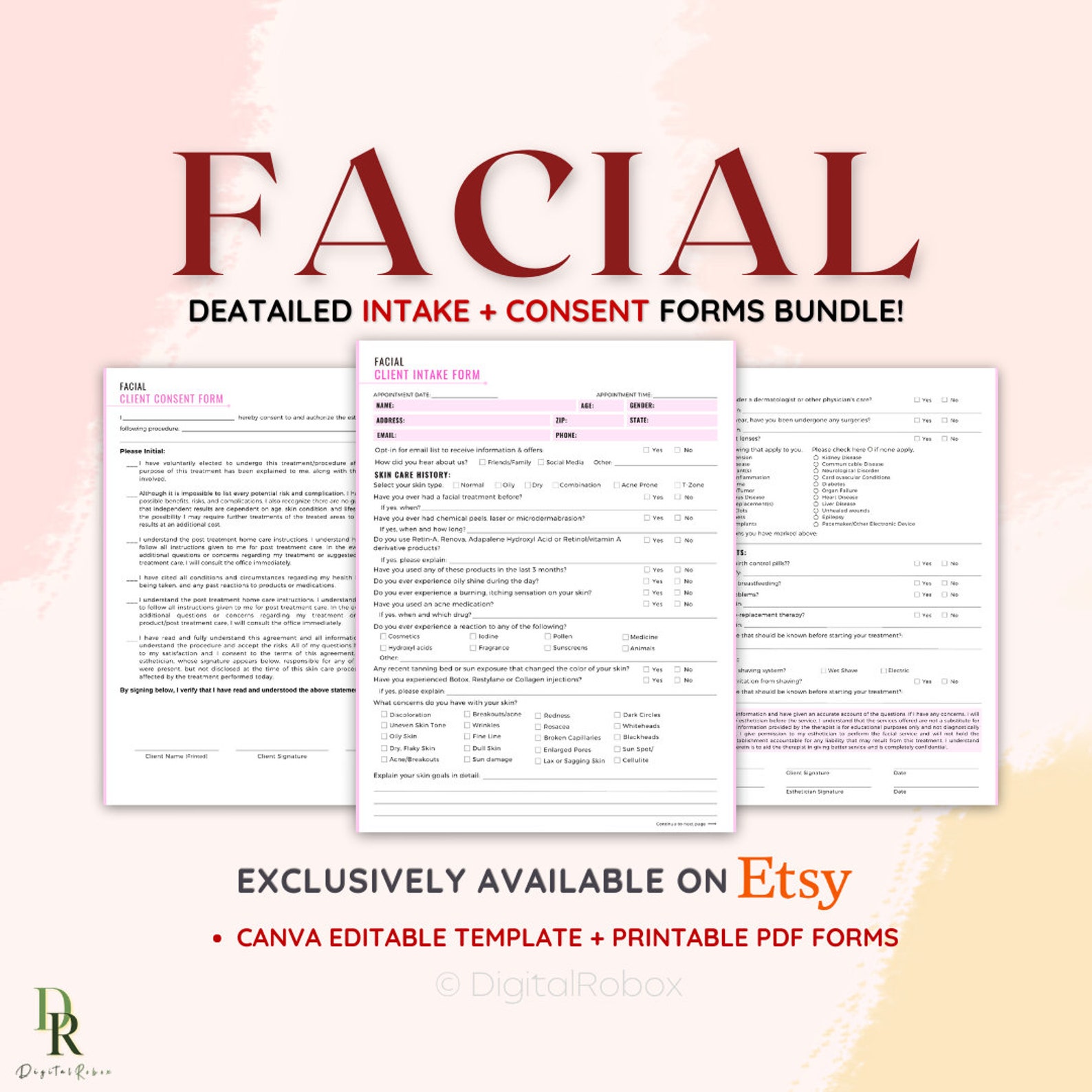 Facial Consultation Forms, Facial Consent Form, Facial Client Intake ...