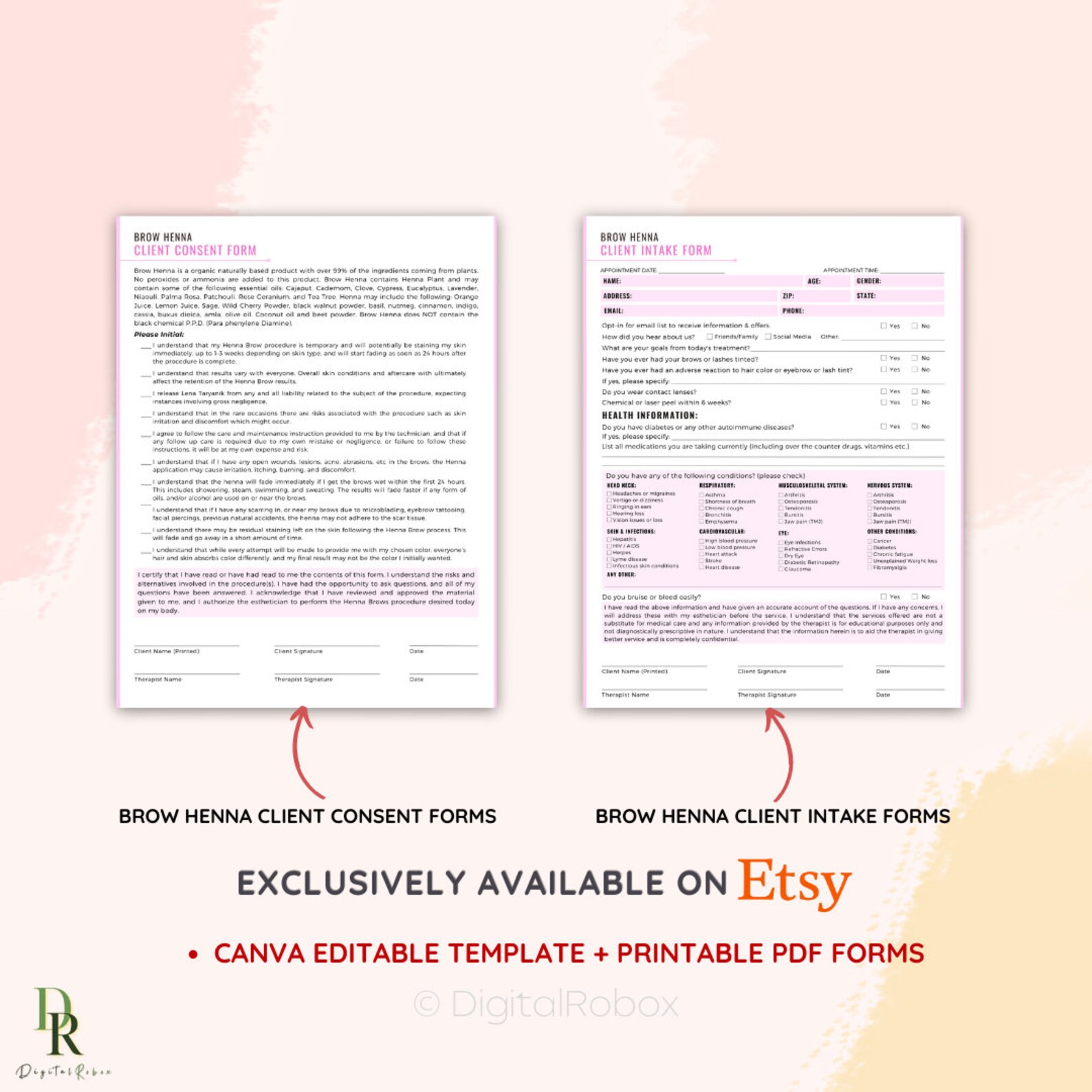 Brow Henna Conset Form Henna Brow Intake Form Henna Brow - Etsy