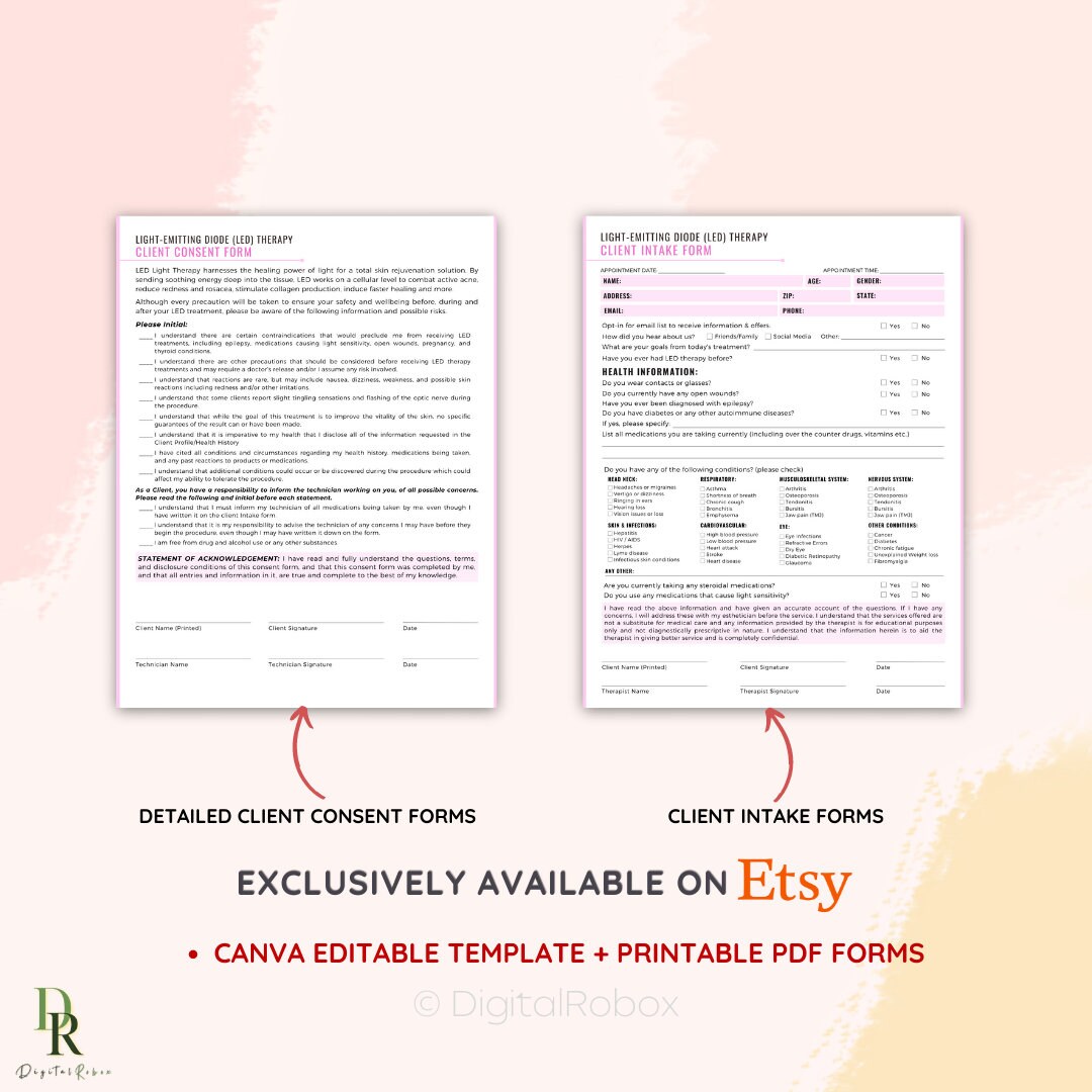 LED Light Therapy Consent Form LED Light Therapy Form Day - Etsy