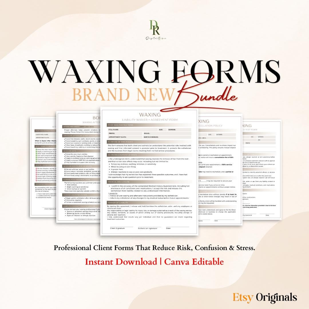 Waxing Client Intake Forms Bundle | Canva Editable Templates (digital ...