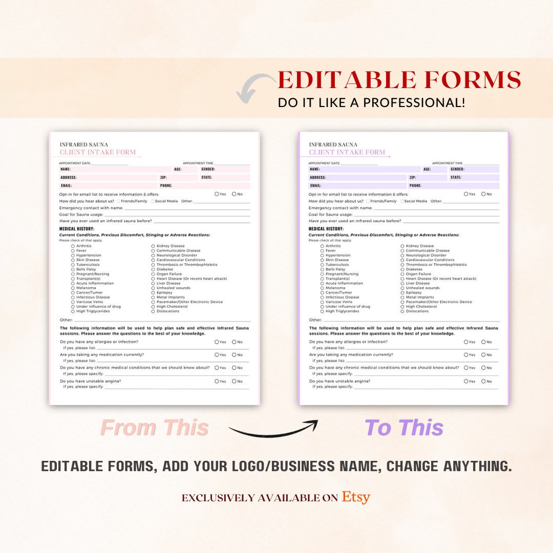 Infrared Sauna Consent Form, Infrared Sauna Intake, Detox Sauna Intake ...