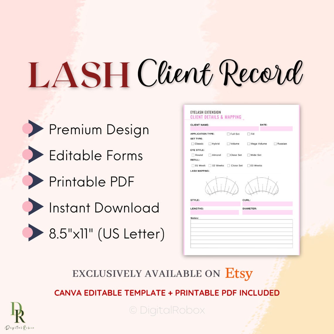 Lash Client Record Form, Simple Lash Mapping Printable PDF, Eyelash ...