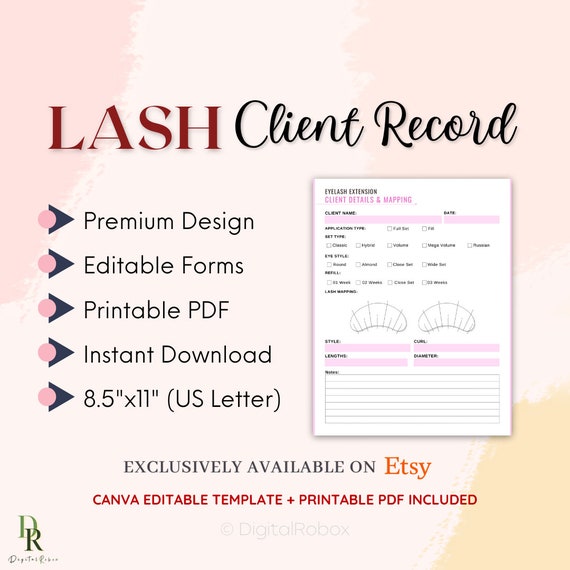 Lash Client Record Form Simple Lash Mapping Printable PDF | Etsy