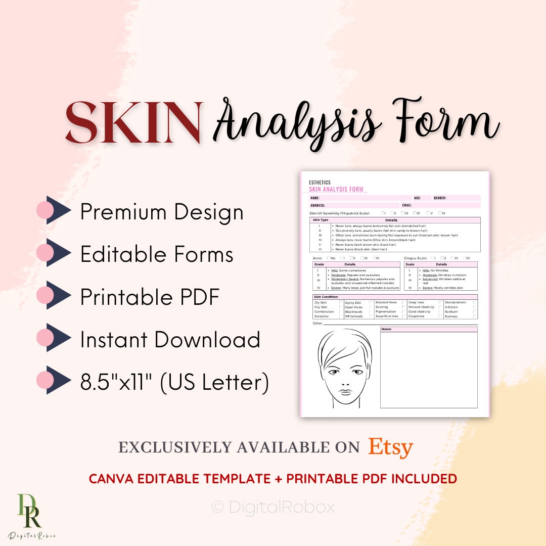 Skin Analysis Form, Skin Consultation Form, Skin Evaluation Form, Skin ...