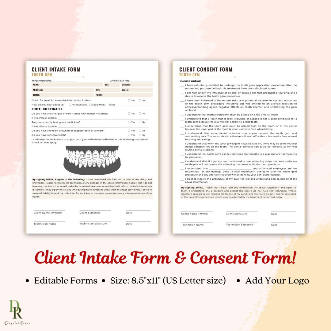 Editable Tooth Gem Client Intake Forms Tooth Gem Consent - Etsy