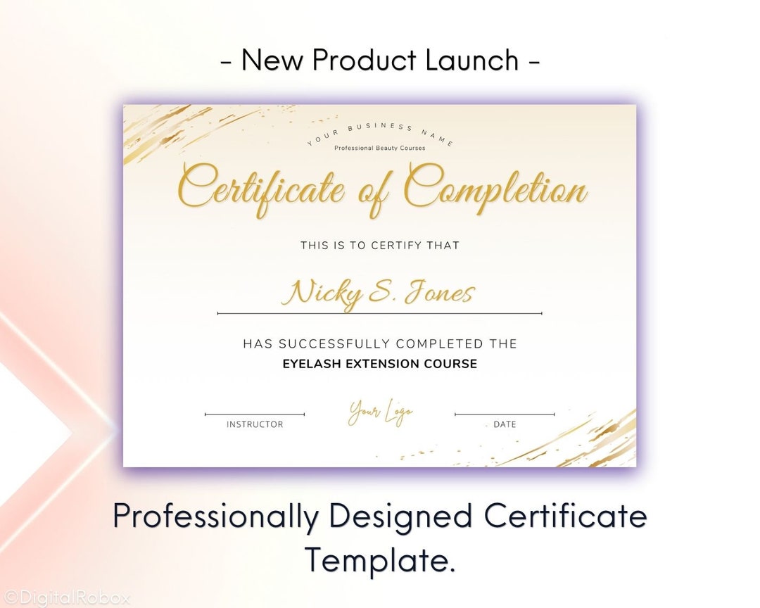 Eyelash Certificate of Completion, DIY Certificate of Completion ...