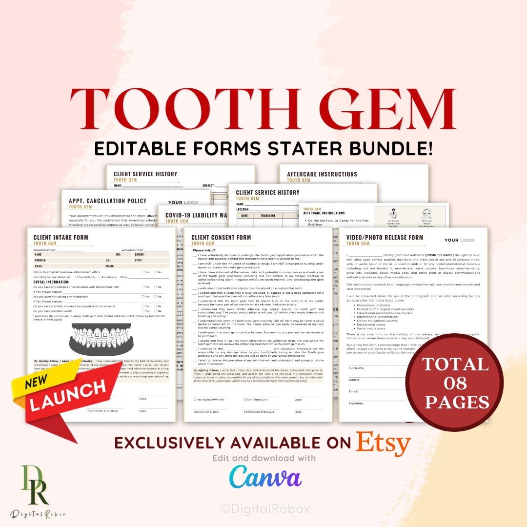 Editable Tooth Gem Client Intake Forms Tooth Gem Consent - Etsy