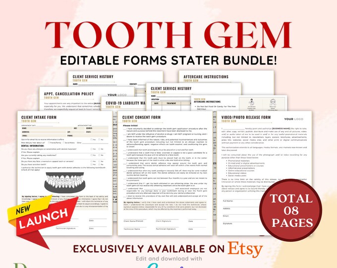 Editable Tooth Gem Client Intake Form, Tooth Jewel Application Form ...