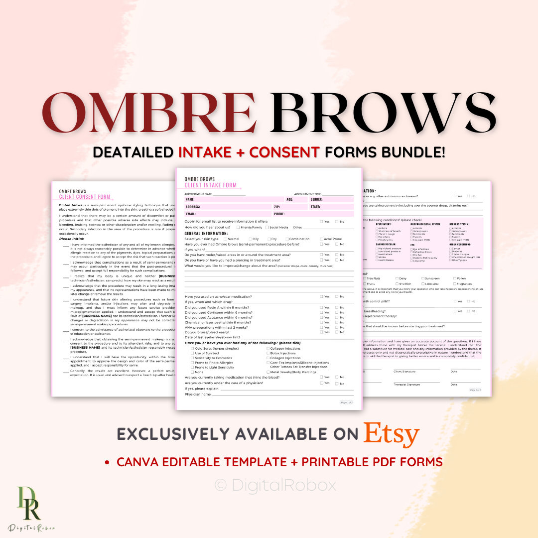 Ombre Brown Consent Form, Ombre Brown Forms, Ombre Brow Client Intake ...