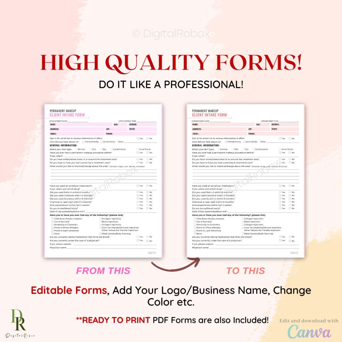 Permanent Makeup Forms, PMU Consent Forms, PMU Client Intake Form ...