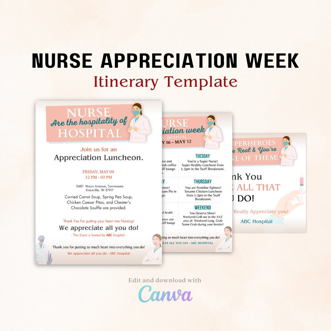 Nurse Appreciation Week Itinerary Template: Editable Luncheon Invite - Etsy
