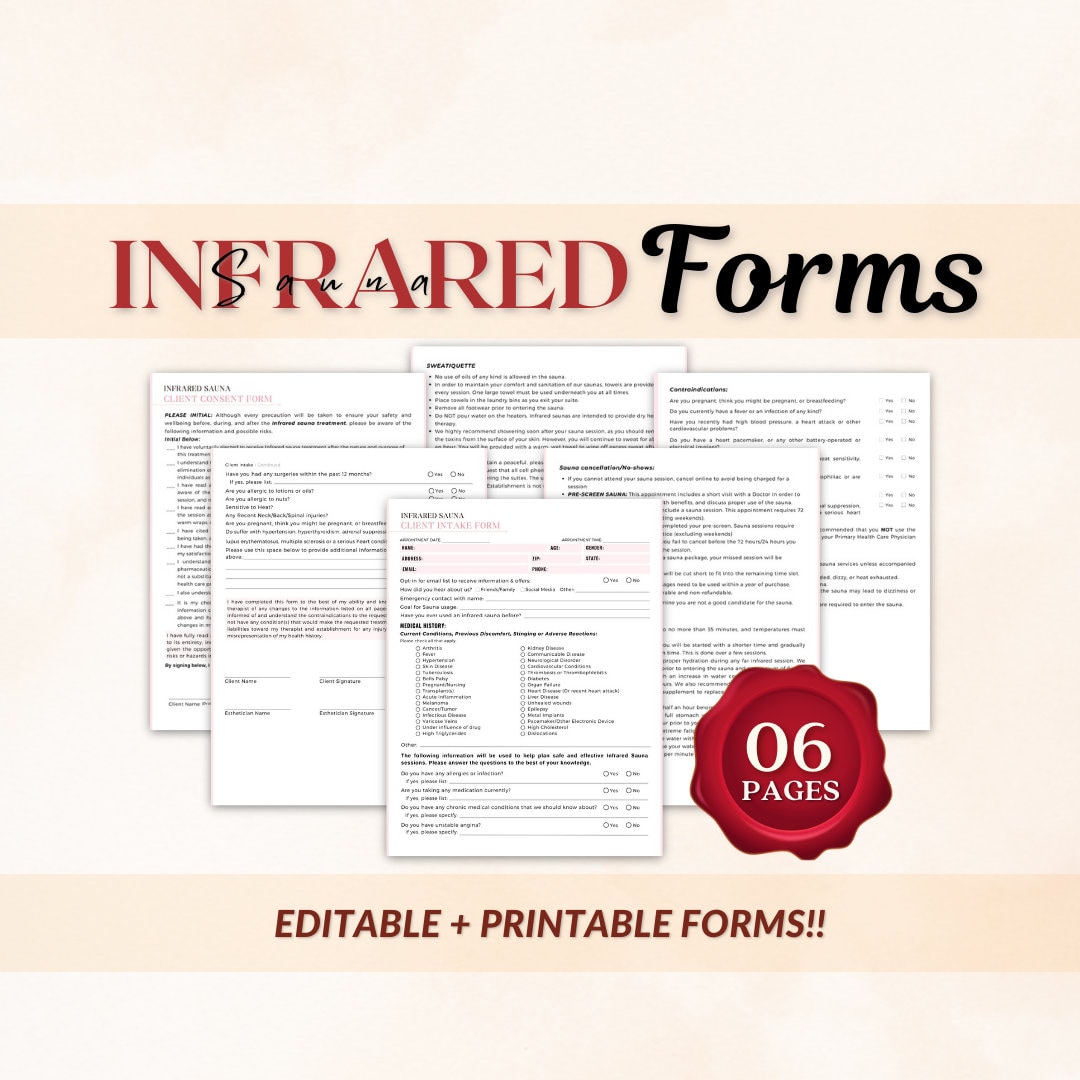 Infrared Sauna Consent Form, Infrared Sauna Intake, Detox Sauna Intake ...