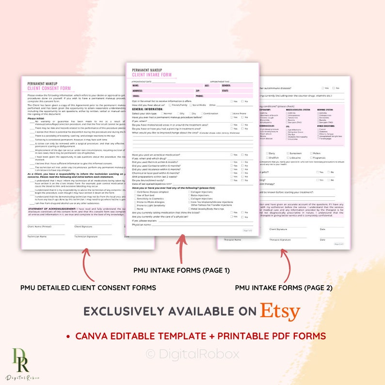 Permanent Makeup Forms, PMU Consent Forms, PMU Client Intake Form ...