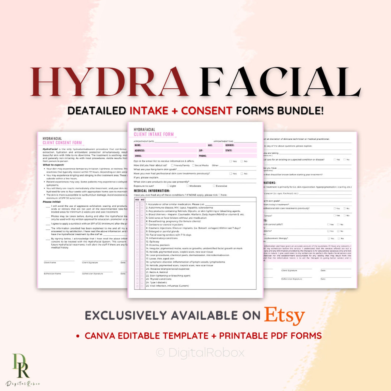 Hydrafacial Consent Form, Hydrafacial Client Intake Form, Hydrodermabrasion Printable Forms, Spa ...