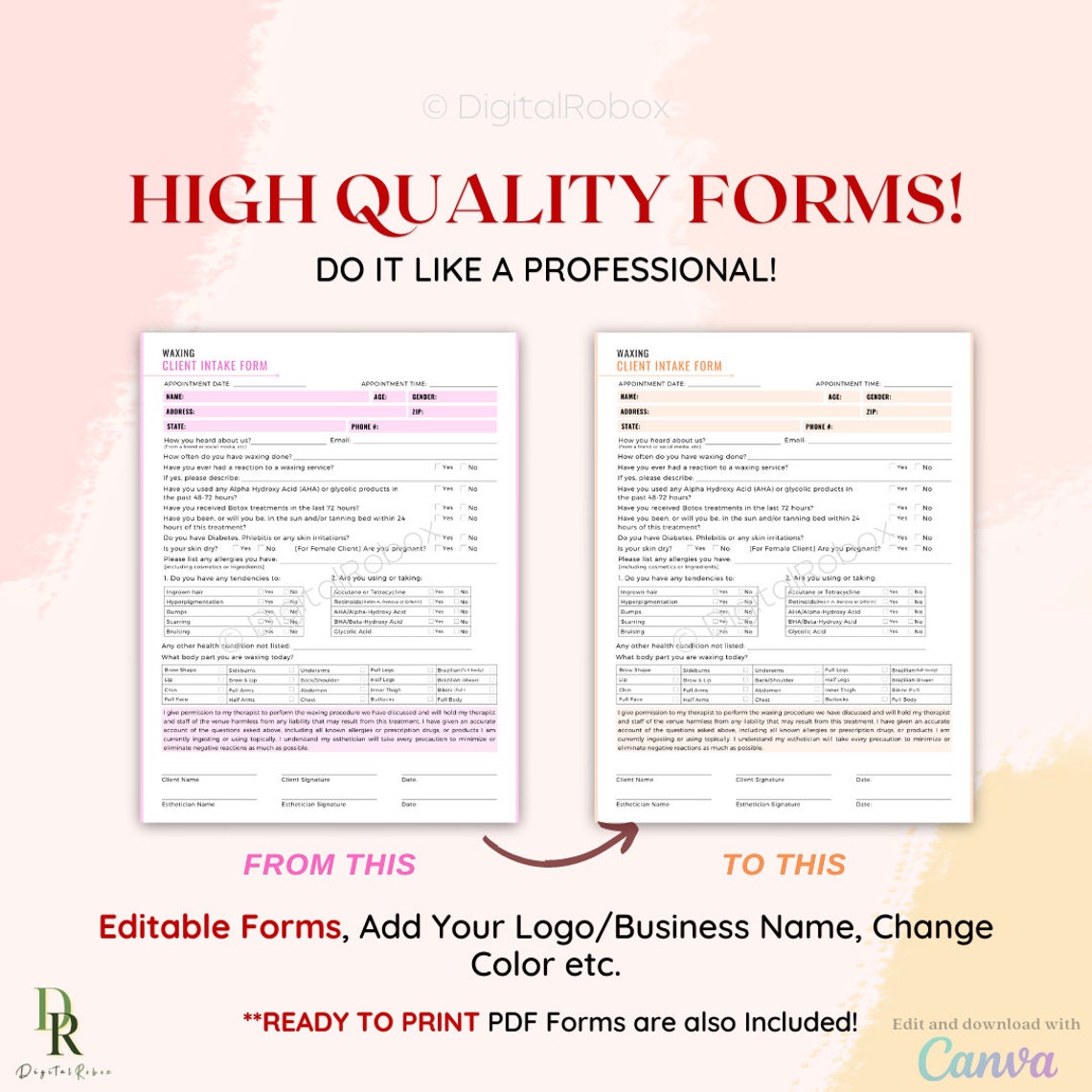 Waxing Consent Form Waxing Intake Form Esthetician Canva - Etsy Ireland