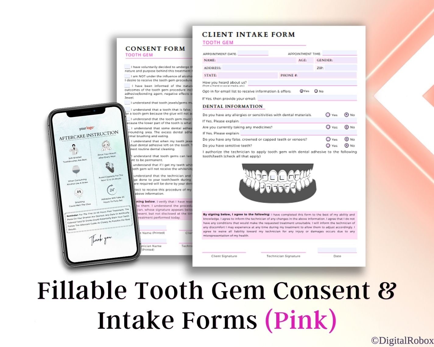 Tooth Gem Consent and Intake Form Fillable, Tooth Gem Textable ...