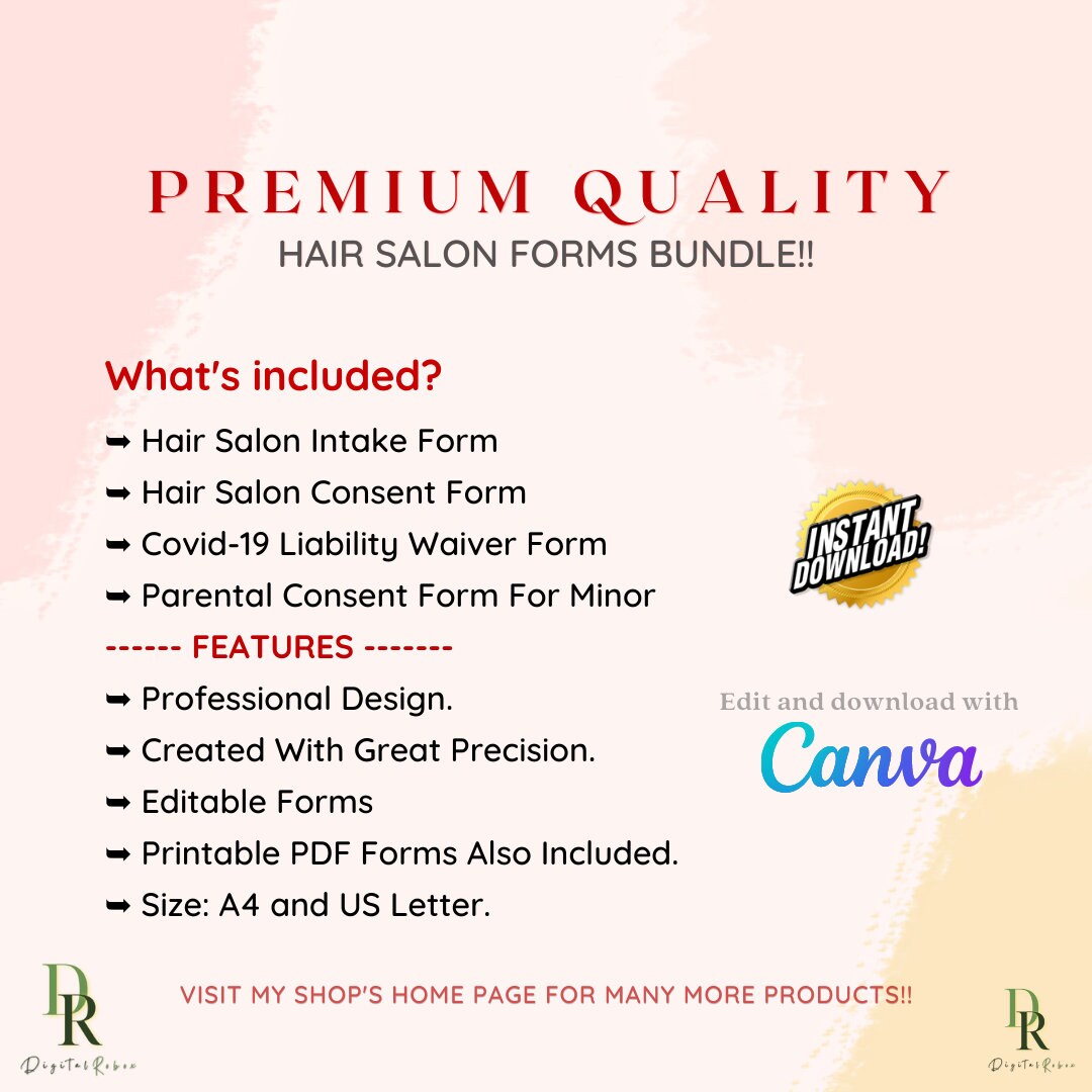 Hair Salon Intake Form, Hair Stylist New Client Forms, Hair Salon ...