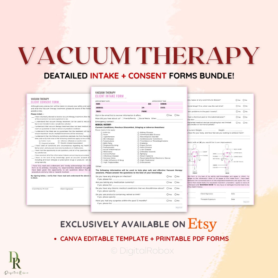 Vacuum Therapy Consent Form, Butt Lift Intake Form, Vacuum Therapy Body ...