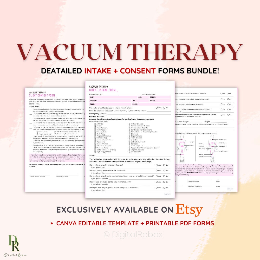Vacuum Therapy Consent Form, Butt Lift Intake Form, Vacuum Therapy Body ...