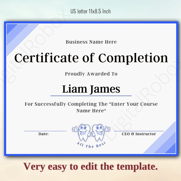 Teeth Certificate of Completion Template - Etsy