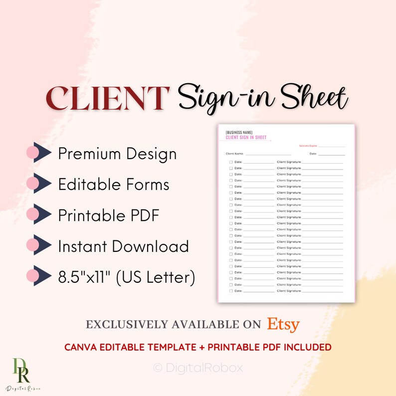 Client Sign-in Sheet: Salon Business Printable (editable + PDF) - Etsy
