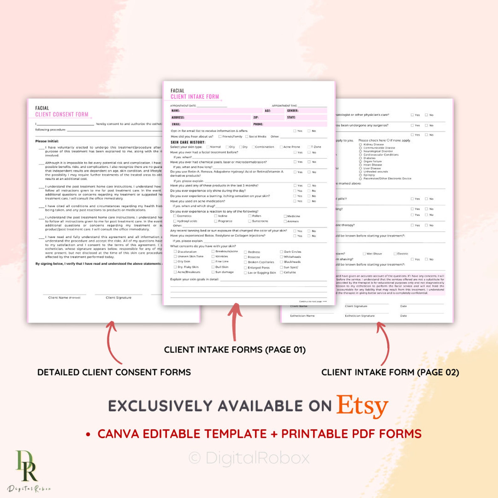 Facial Consultation Forms, Facial Consent Form, Facial Client Intake ...