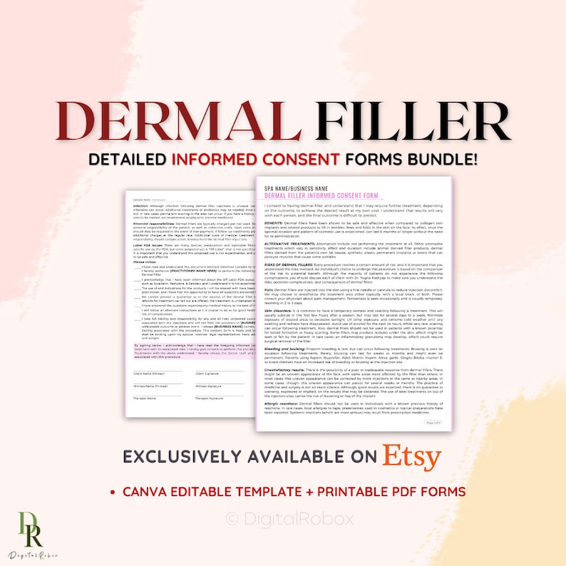 Dermal Filler Consent Form: Printable & Editable Template (PDF) - Etsy