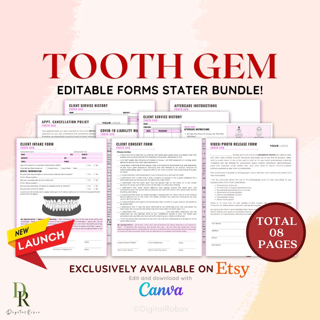 Tooth Gem Consent Form Tooth Gem Client Intake Form Tooth - Etsy