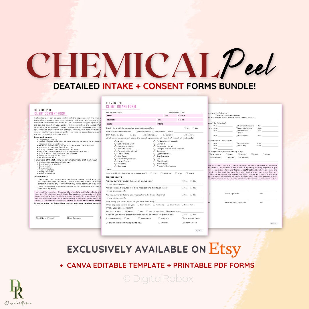 Editable Chemical Peel Consent and Intake Form, Chemical Peel Facial ...