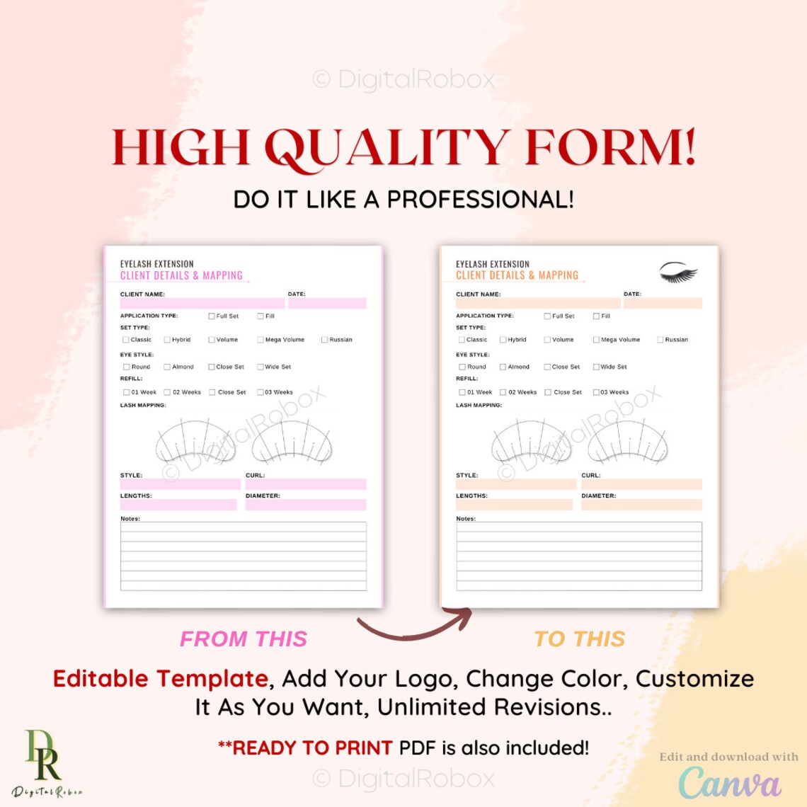 Lash Client Record Form, Simple Lash Mapping Printable PDF, Eyelash ...