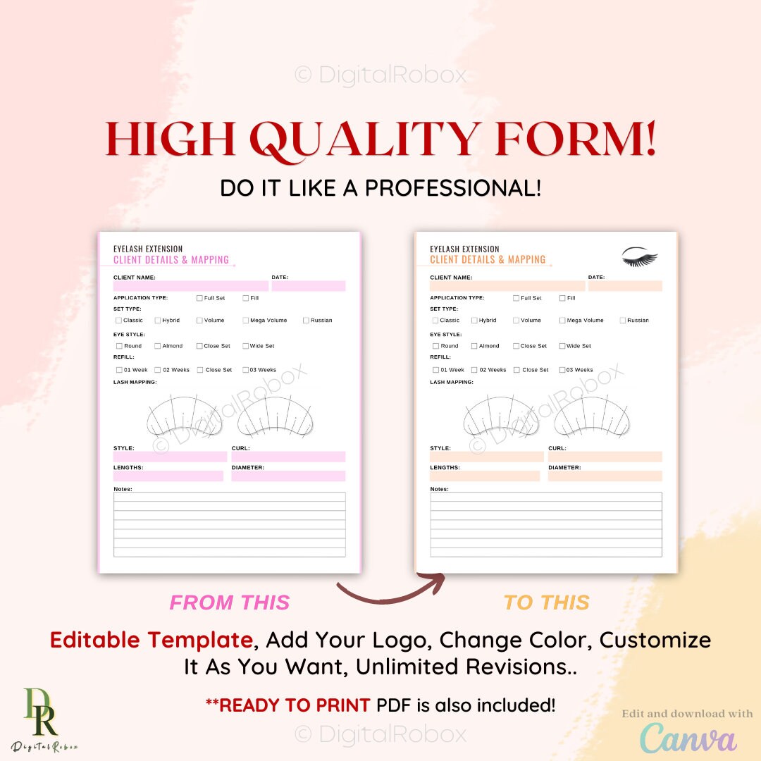 Lash Client Record Form, Simple Lash Mapping Printable PDF, Eyelash ...