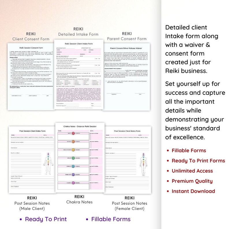 Complete Reiki Forms Bundle, Reiki Forms, Reiki Intake Form, Fillable ...