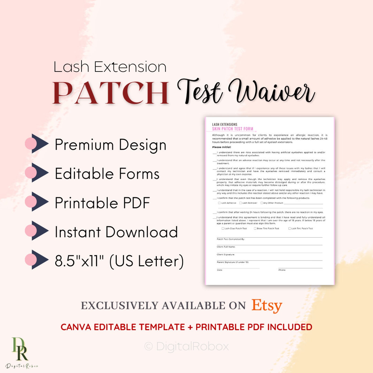 Lash Extension Patch Test Form, Lash Lift Patch Test, Lash Adhesive ...