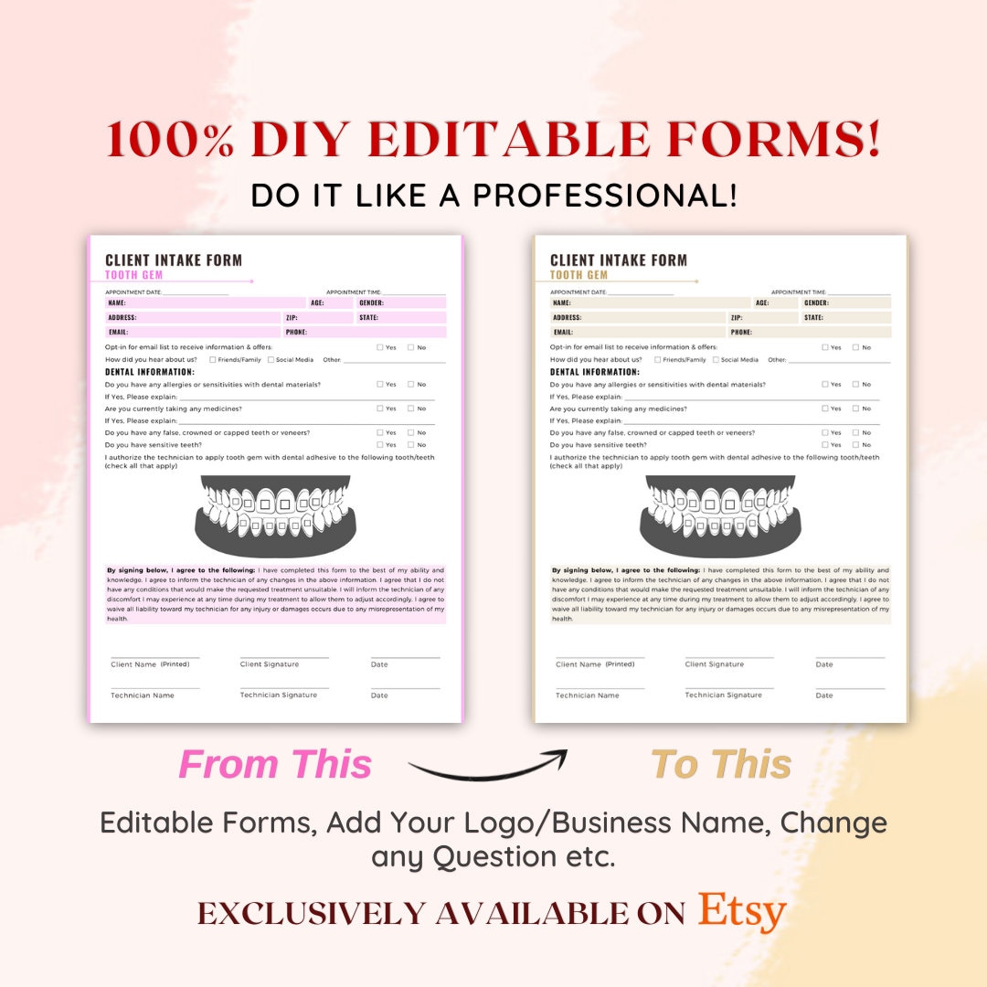Tooth Gem Consent Form Tooth Gem Client Intake Form Tooth - Etsy