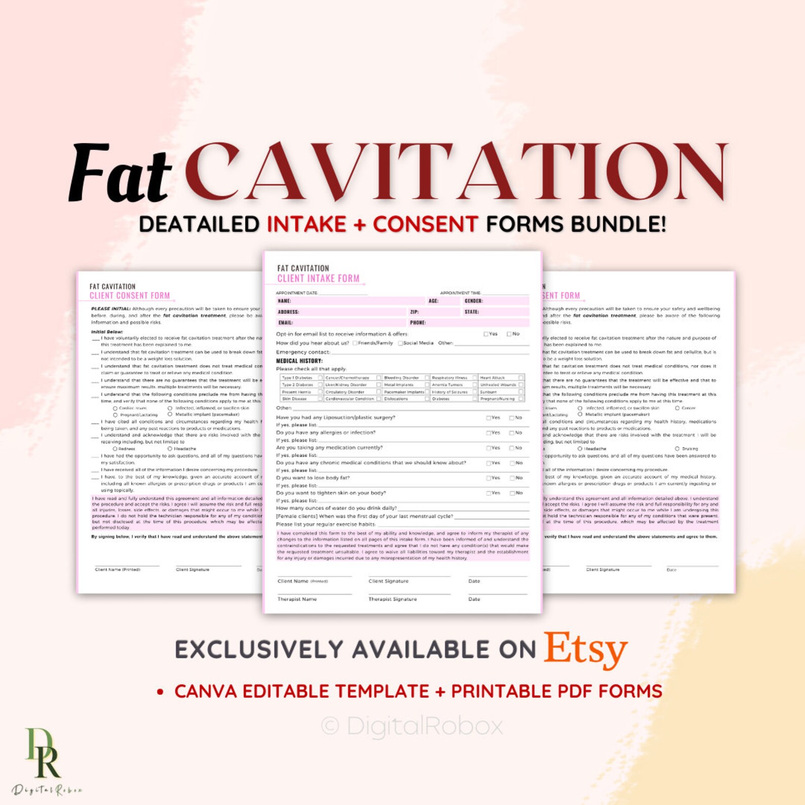 Editable Fat Cavitation Consent and Intake Forms, Fat Cavitation Forms ...