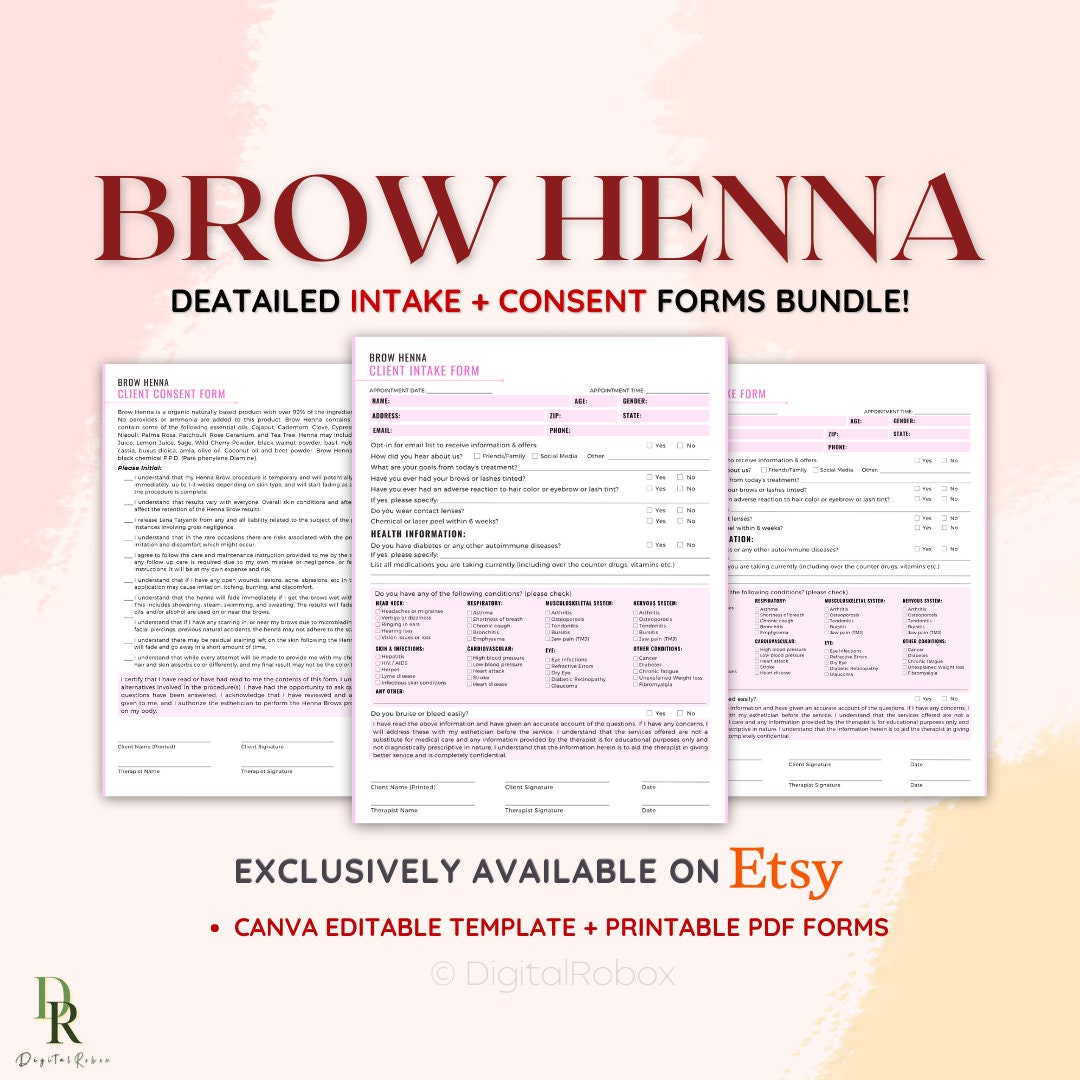 Brow Henna Conset Form, Henna Brow Intake Form, Henna Brow Tint Consent ...