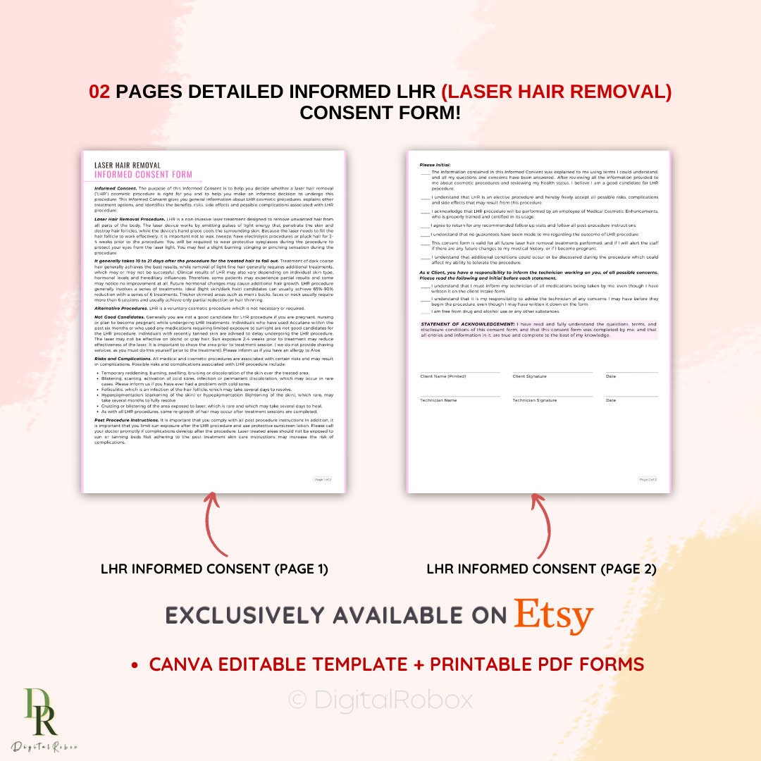 Laser Hair Removal Informed Consent Form, Editable Printable Forms - Etsy