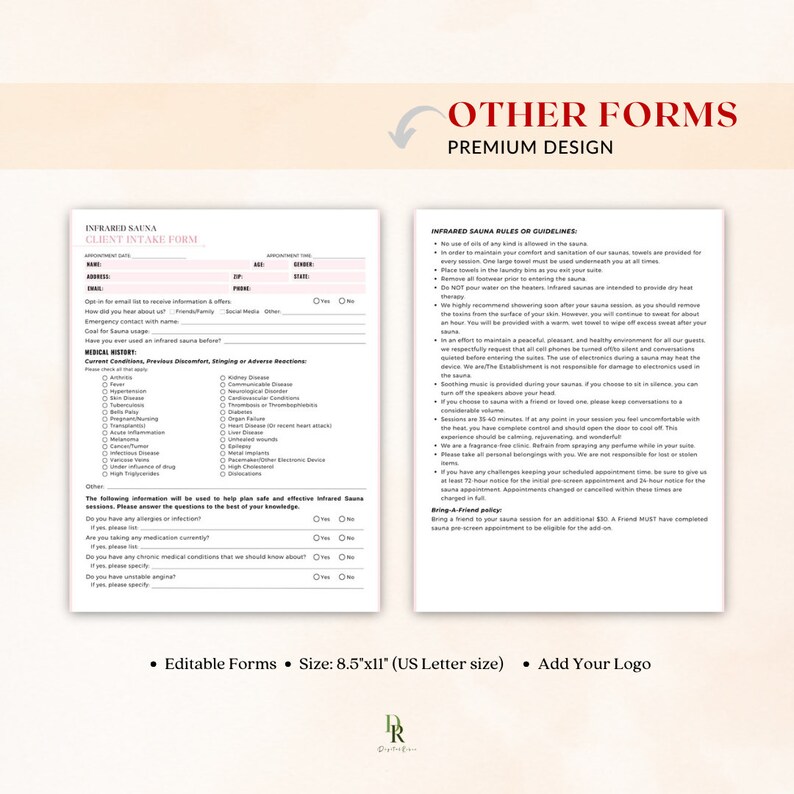 Infrared Sauna Consent Form, Infrared Sauna Intake, Detox Sauna Intake ...