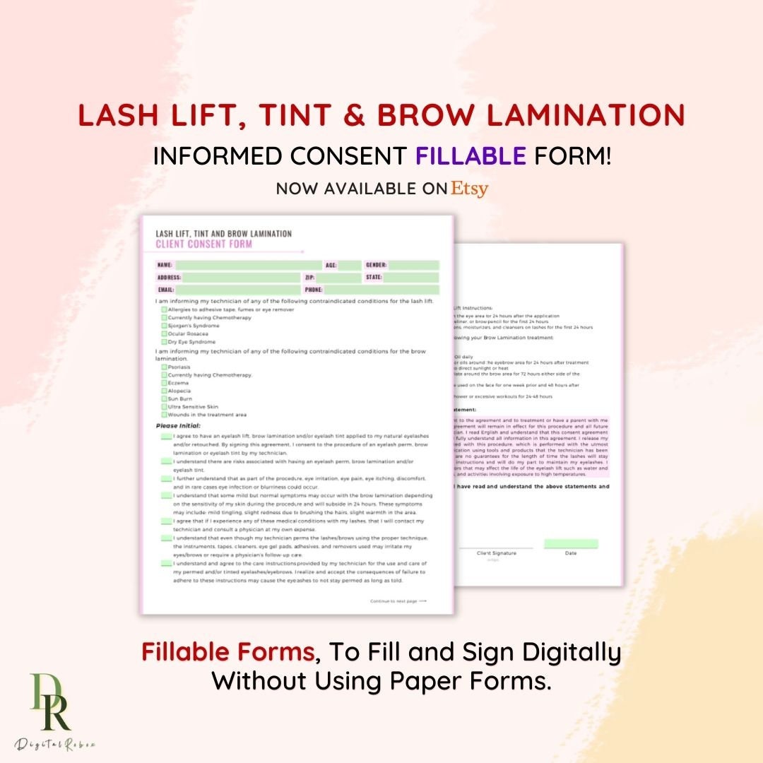 Lash Lift and Brow Lamination Consent Form (fillable, Editable ...
