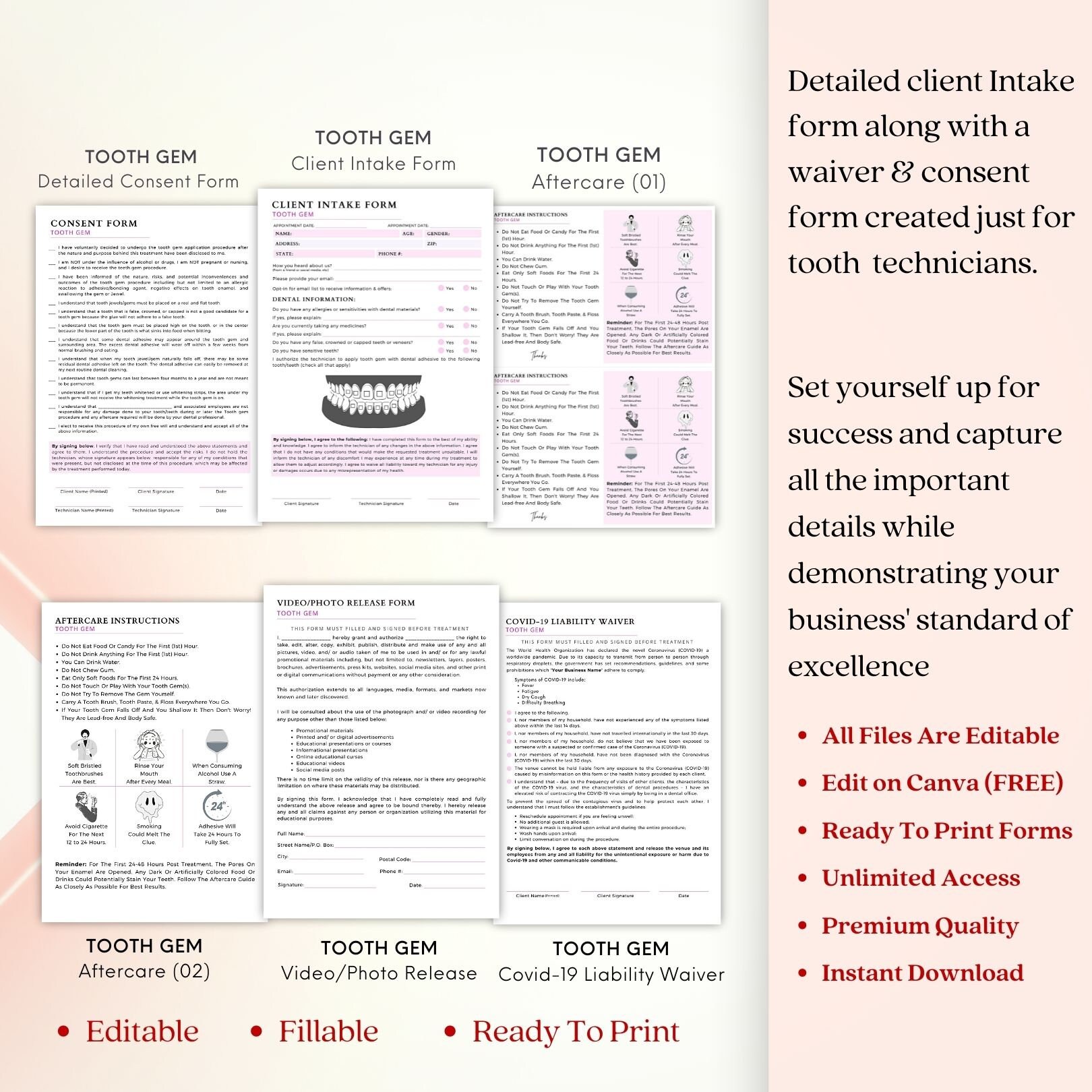 Tooth Gem Intake Form, Tooth Gem Consent Form, Tooth Jewel Forms ...