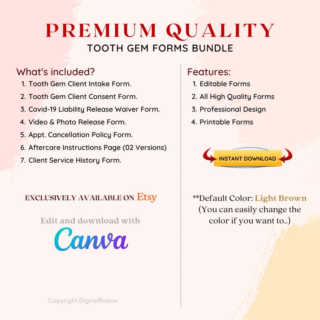 Editable Tooth Gem Client Intake Forms Tooth Gem Consent - Etsy